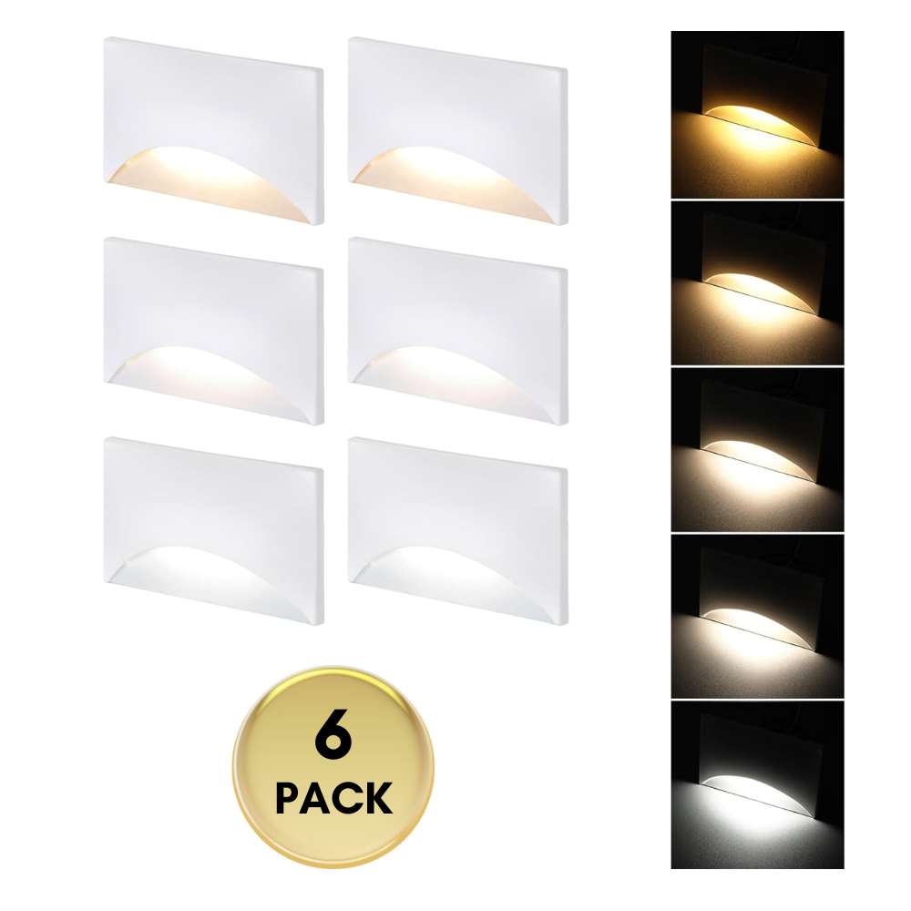 STAH06 5CCT 120V LED Aluminum Outdoor Step Lights, 6-Pack 2700K/3000K/