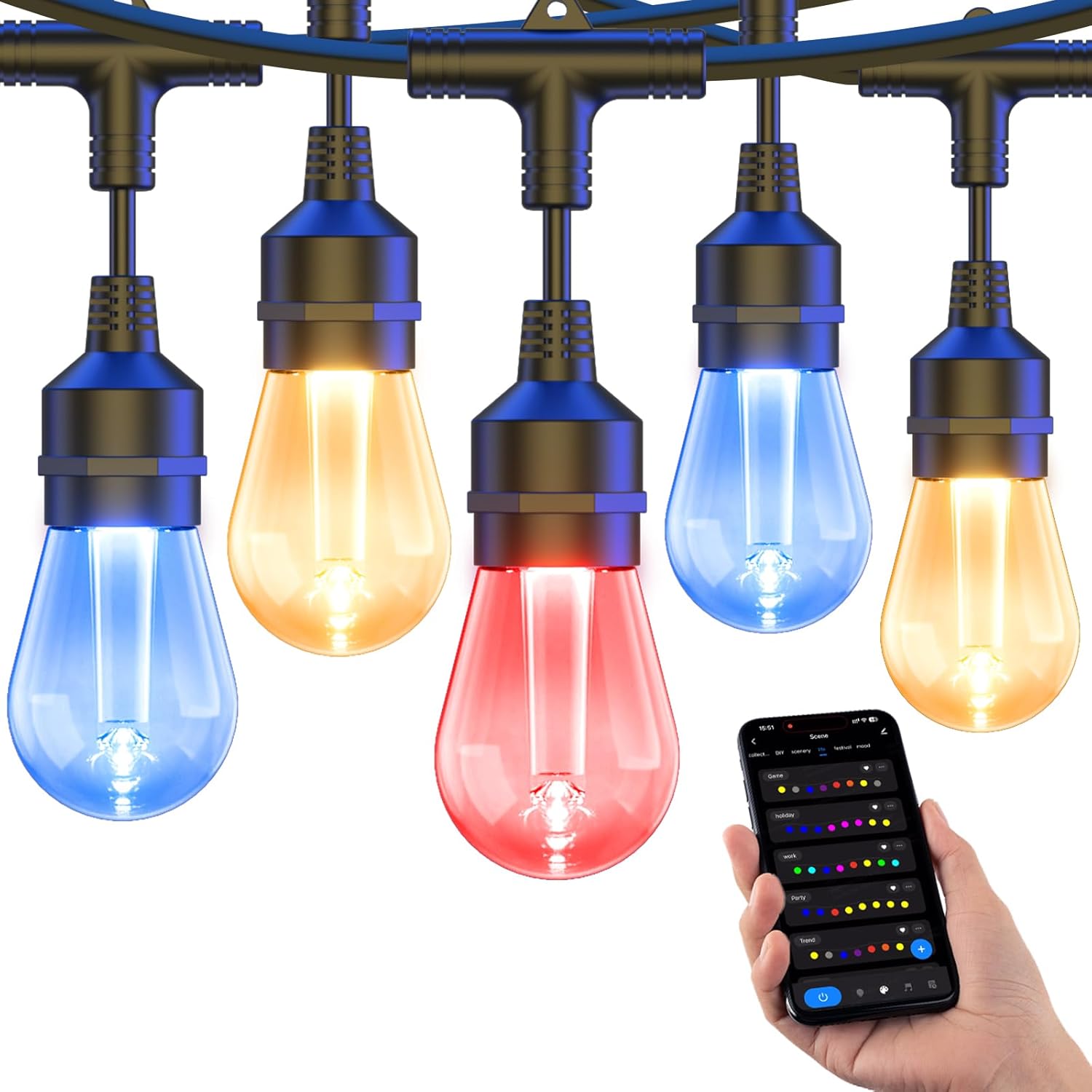 SLR100 LED RGBW Color Changing Smart Bistro Outdoor String Lights
