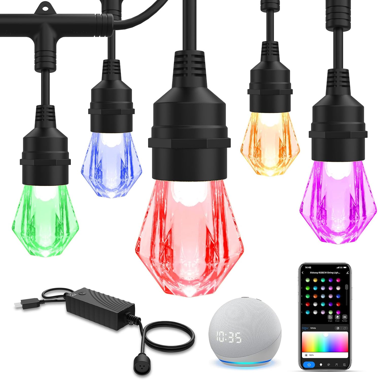SLR100 LED RGBW Color Changing Smart Bistro Outdoor String Lights