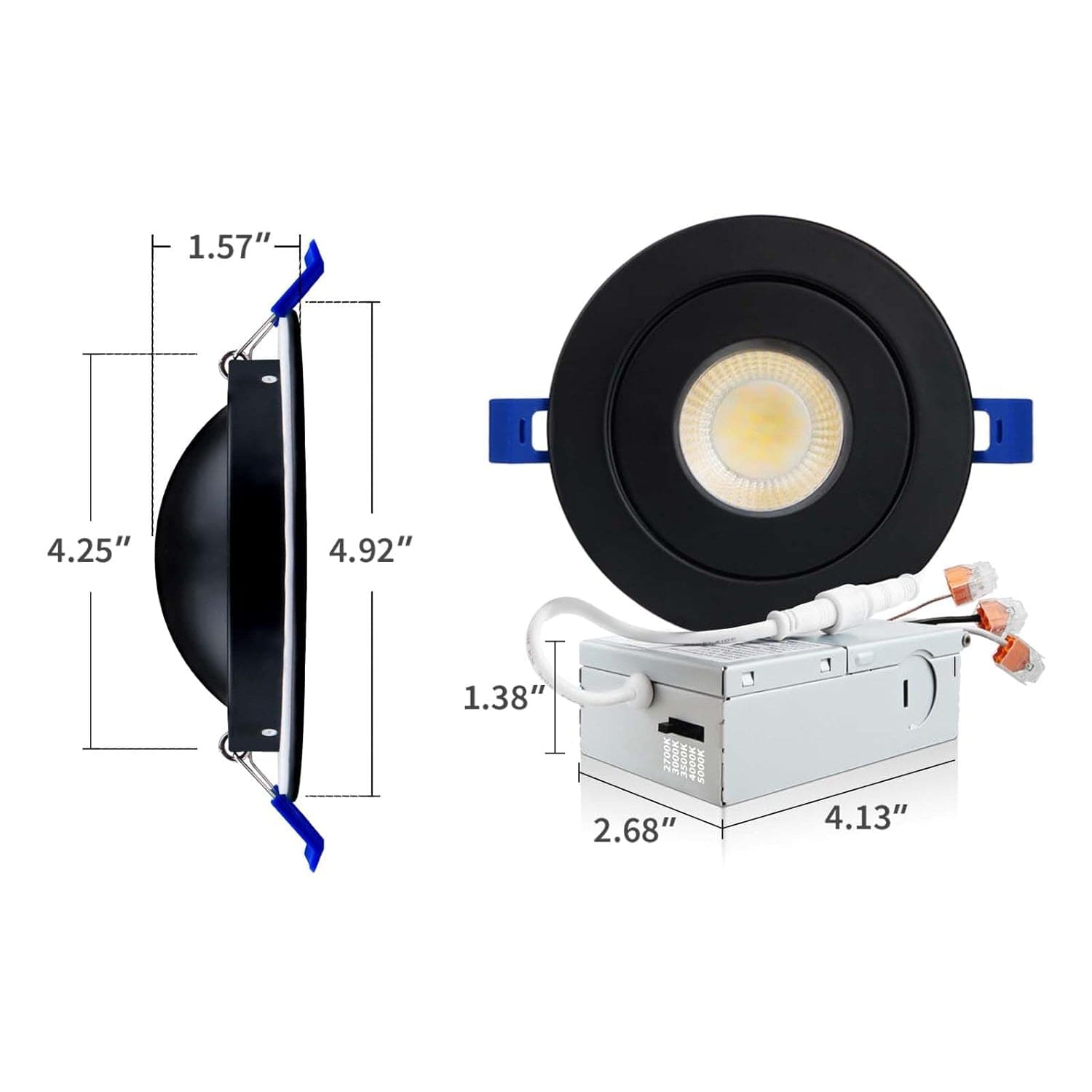 LED Canless Recessed Light 4 inch Gimbal 5CCT Dimmable Adjustable Dire ...