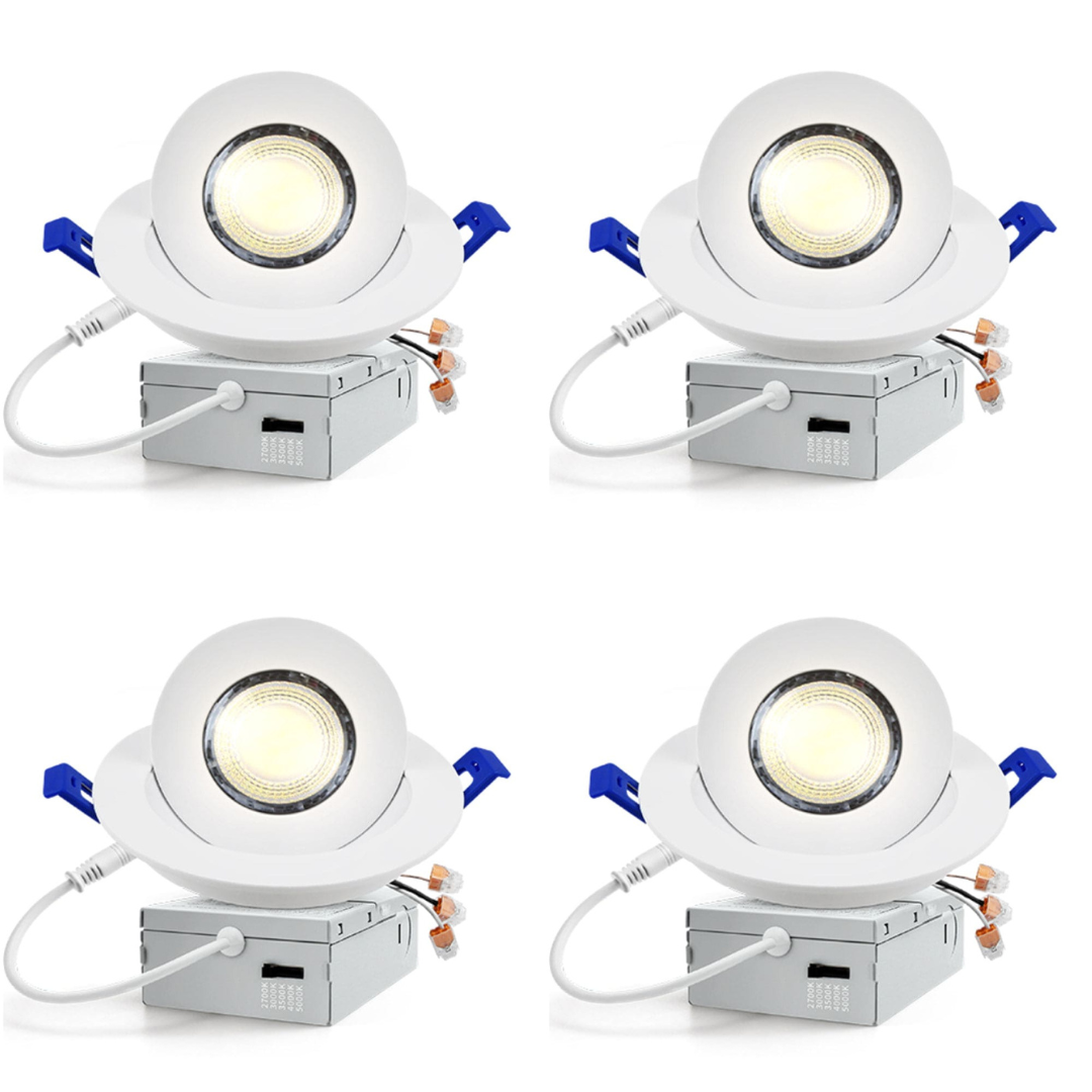 LED Canless Recessed Light 4x/8x/12x Package 9W 4 inch Gimbal 5CCT Dim
