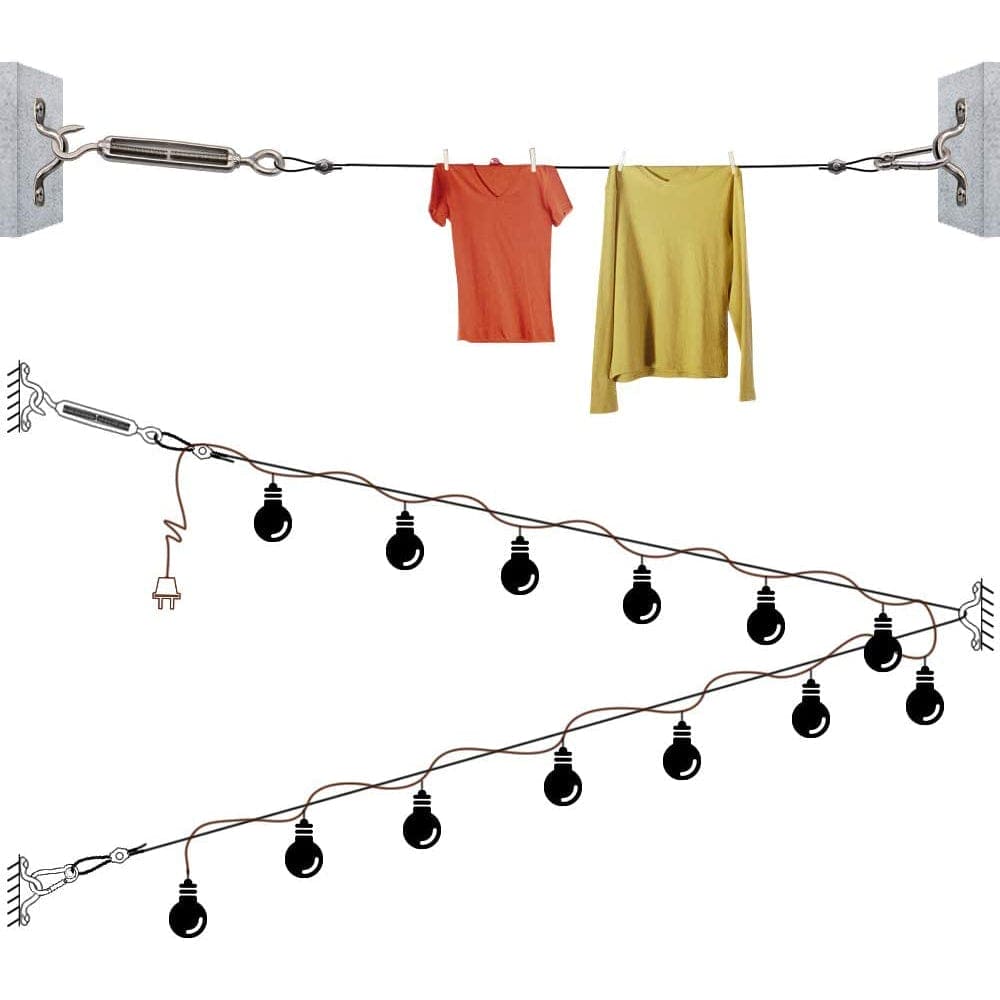 SLGC02 164 ft String Light Hanging Cable Kit, Nylon Coated 304 Stainle ...