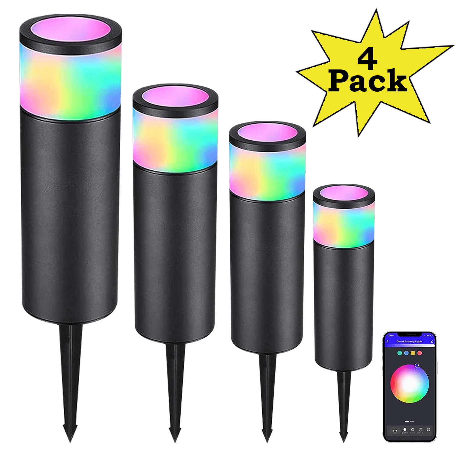 4-Pack of ALPR09 RGBW Bluetooth Pathway Lights | Bollard Landscape ...