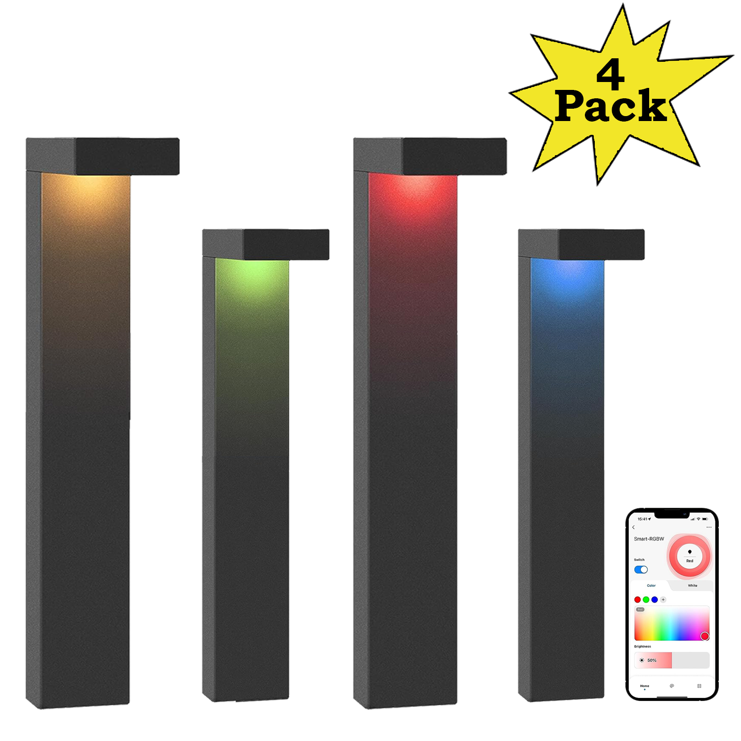 4-Pack of RGBCW Bluetooth Smart LED Path Lights | Durable Walk Way ...