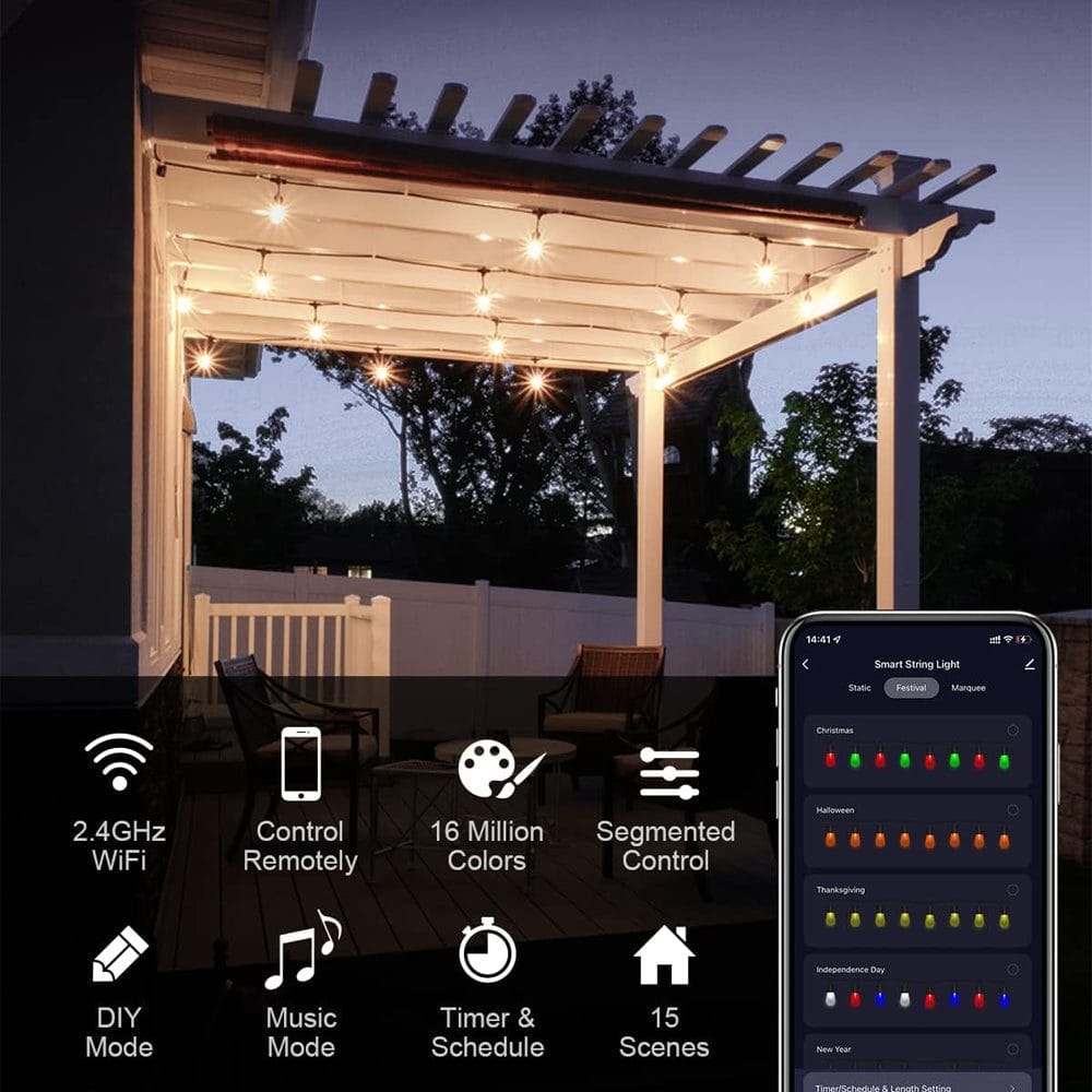 SLR100 LED RGBW Color Changing Smart Bistro Outdoor String Lights – Sun ...